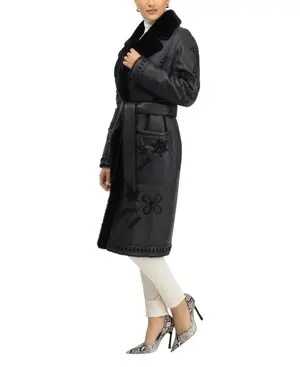 Gorski Merino Shearling Lamb Short Coat With Embroidery And Belt