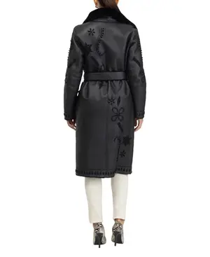 Gorski Merino Shearling Lamb Short Coat With Embroidery And Belt