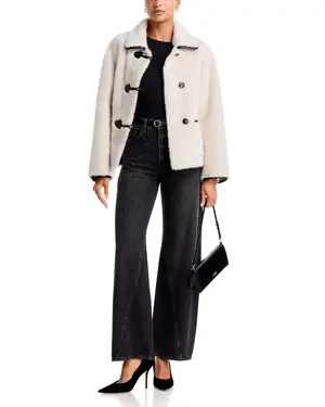 Aqua Faux Shearling Spread Collar Jacket