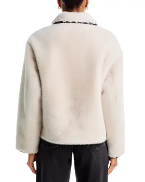 Aqua Faux Shearling Spread Collar Jacket