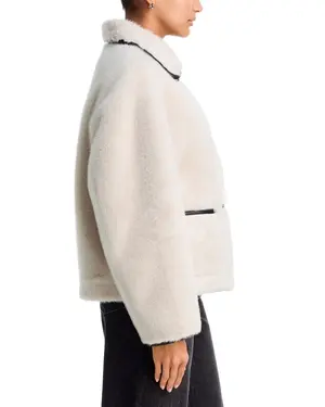 Aqua Faux Shearling Spread Collar Jacket