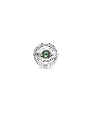 UNODE50 Sterling Plated Signet Ring In The Shape Of An Eye With Green Faceted Crystal - Silver