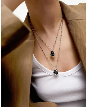 UNODE50 Double Necklace Plated In Sterling And Small Faceted Crystals