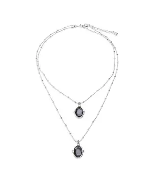 UNODE50 Double Necklace Plated In Sterling And Small Faceted Crystals