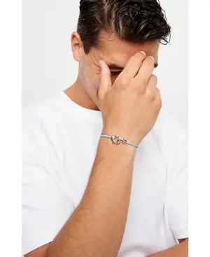 UNODE50 Blue Leather Strap With Sterling -plated Interlocking Carabiner Detail