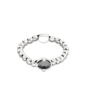 UNODE50 Sterling Plated Ball Elastic Bracelet With Black Faceted Crystal