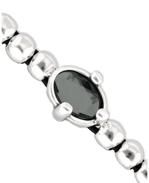 UNODE50 Sterling Plated Ball Elastic Bracelet With Black Faceted Crystal