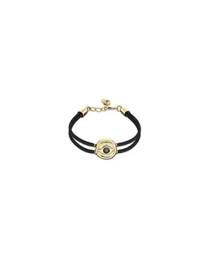 UNODE50 Black Double Leather Bracelet With -plated Eye Detail And Crystal - Gold
