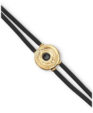 UNODE50 Black Leather Bracelet With -plated Eye Detail And Crystal