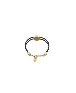 UNODE50 Black Leather Bracelet With -plated Eye Detail And Crystal