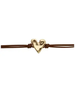 UNODE50 Brown Leather Strap With -plated Heart Detail