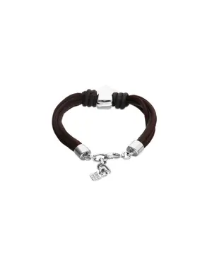 UNODE50 Silk-effect Thread Blend Bracelet With Brown Leather And Heart Detail