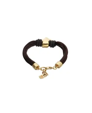 UNODE50 Silk-effect Thread Blend Bracelet With Beige Leather And Heart Detail