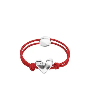 UNODE50 Elastic Thread Bracelet With Sterling Silver Plated Heart - Red