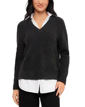 Karen Kane Layered Look Relaxed Sweater - Charcoal