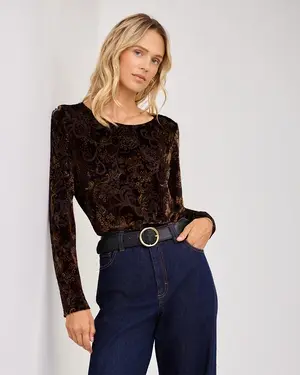 Karen Kane Velvet Burnout Long Sleeve Top