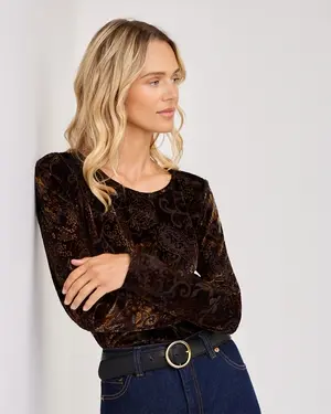 Karen Kane Velvet Burnout Long Sleeve Top