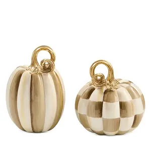 MACKENZIE-CHILDS Check And Stripe Petite Pumpkins, Set Of 2 - Mocha