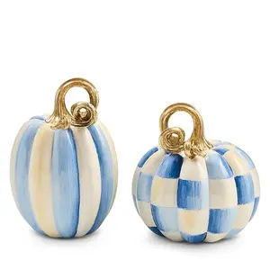 MACKENZIE-CHILDS Check And Stripe Petite Pumpkins, Set Of 2 - Royal