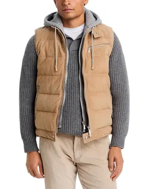 Eleventy Suede Vest With Removable Hood