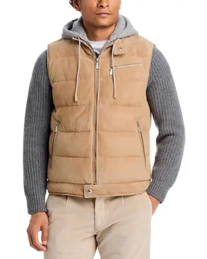 Eleventy Suede Vest With Removable Hood
