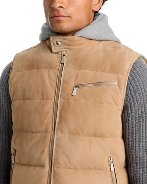 Eleventy Suede Vest With Removable Hood