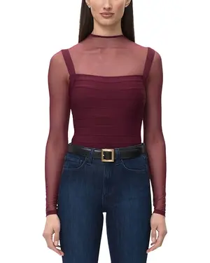 Herve Leger Herve Leger The Sabrina Illusion Mesh Top Deep Red