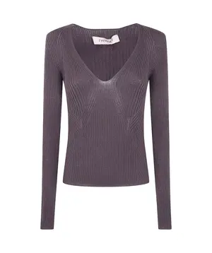 TWINSET Long-sleeved V-neck Ribbed Jumper - Black