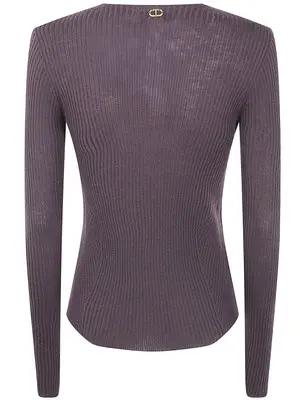 TWINSET Long-sleeved V-neck Ribbed Jumper - Black