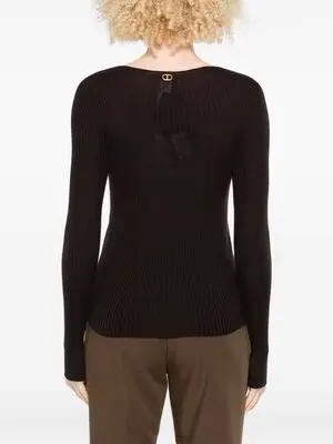 TWINSET Long-sleeved V-neck Ribbed Jumper
