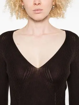 TWINSET Long-sleeved V-neck Ribbed Jumper