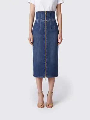 Elisabetta Franchi Denim Pencil Skirt With Zip Up Detail
