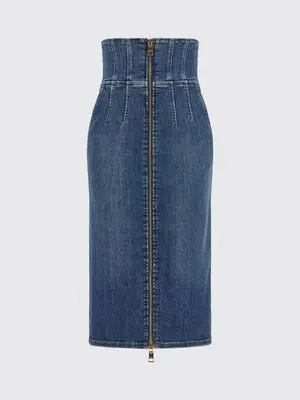 Elisabetta Franchi Denim Pencil Skirt With Zip Up Detail