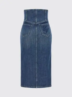 Elisabetta Franchi Denim Pencil Skirt With Zip Up Detail