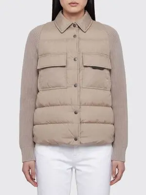 Brunello Cucinelli Quilted Down Jacket With Contrasting Knit Sleeves - Beige