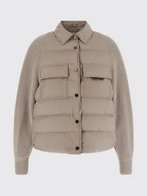Brunello Cucinelli Quilted Down Jacket With Contrasting Knit Sleeves - Beige