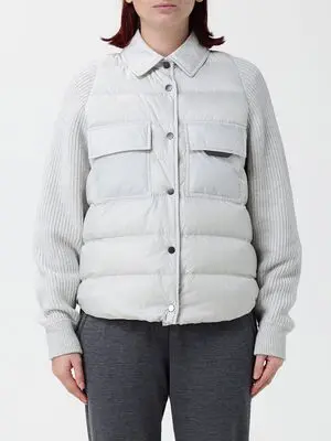 Brunello Cucinelli Brunello Cucinelli Quilted Down Jacket With Contrasting Knit Sleeves White
