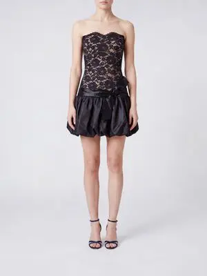 SELF-PORTRAIT Lace And Satin Bubble Hem Dress