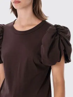 ROTATE BY BIRGER CHRISTENSEN Puff Sleeve Organic Cotton T-shirt - Brown