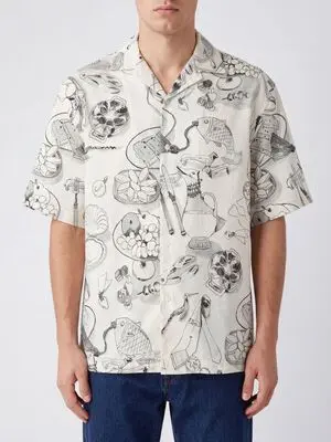 Jacquemus Short-sleeve Bowling Shirt In Graphic-print Linen Blend - White