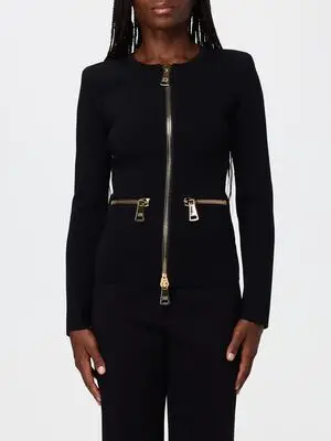 Elisabetta Franchi Slim Fit Stretch Viscose Cardigan With Metal Zip - Black