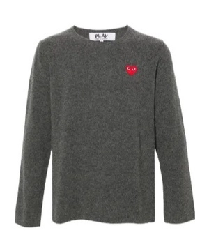Play Comme Des Garcon Crewneck Wool Jumper With Heart Appliqu - Black