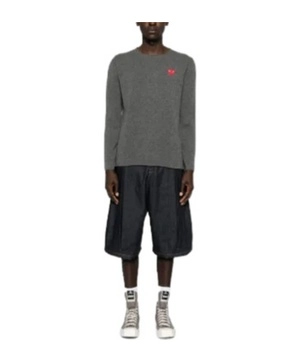Play Comme Des Garcon Crewneck Wool Jumper With Heart Appliqu - Black