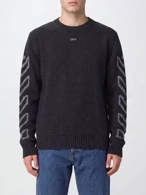 Off-White Crew Neck Sweater With Diagonal Stripes - Grey