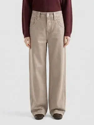 Brunello Cucinelli High-rise Wide-leg Lurex Denim Jeans With Monili - Beige