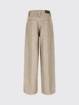 Brunello Cucinelli High-rise Wide-leg Lurex Denim Jeans With Monili - Beige