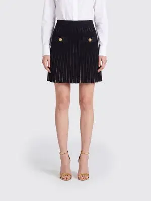 Balmain Pleated Skirt With Gold Button Detail
