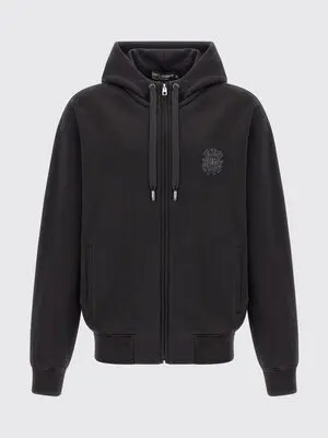 Dolce & Gabbana Zip-up Cotton Sweatshirt With Logo - Black