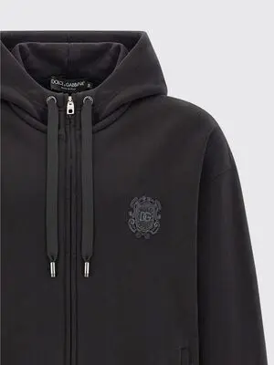 Dolce & Gabbana Zip-up Cotton Sweatshirt With Logo - Black