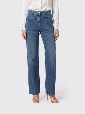 Elisabetta Franchi Wide Leg Jeans With Embroidered Monogram